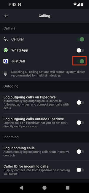 Mobile app integration: JustCall - Knowledge Base | Pipedrive
